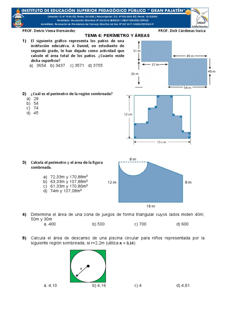 TEMA 3-Perímetro y Areas - Estudiante | PDF | Formas geométricas ...