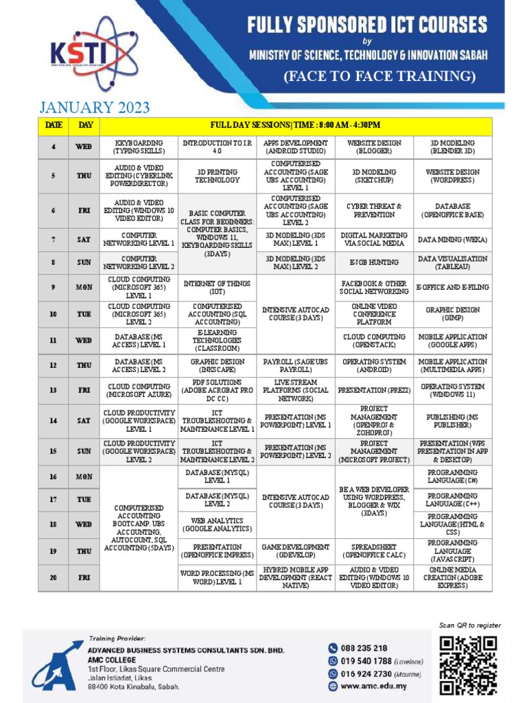 Face To Face - Ict Schedule - Jan 2023 | PDF | Application Software | 3 ...