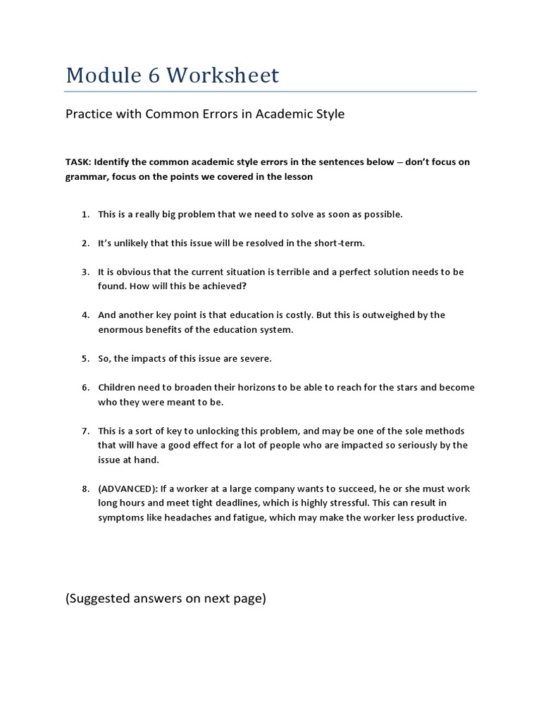 Module 6 Worksheet | PDF | Sentence (Linguistics) | Cognitive Science