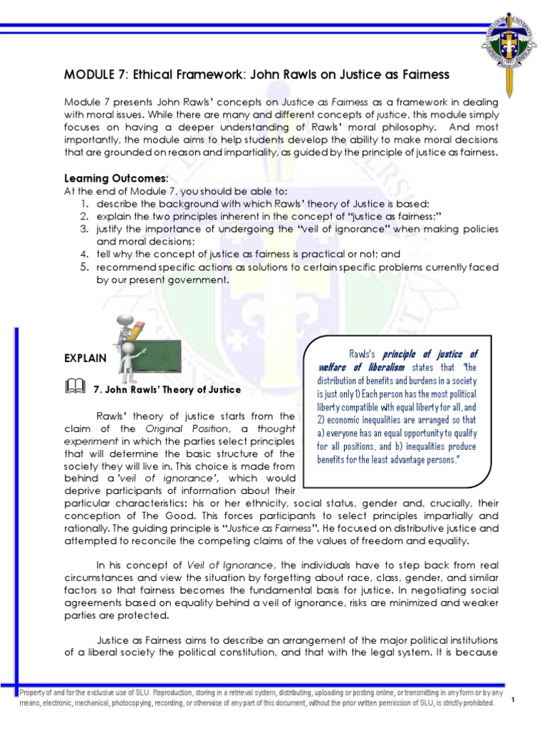 MODULE 7 Ethical Framework John Rawls On Justice As Fairness | Download Free PDF | Justice ...