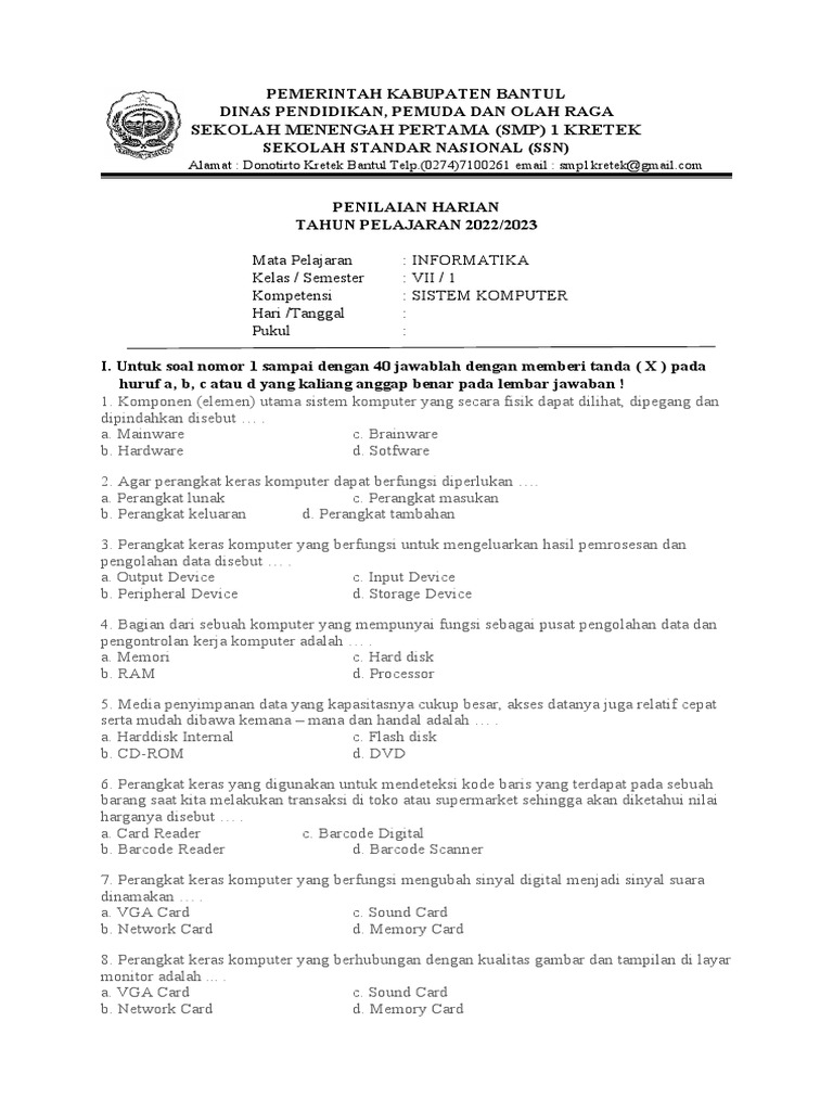 Soal Perangkat Keras Dan Lunak | PDF