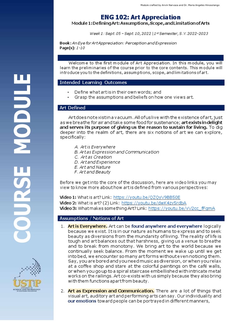 Art Appreciation Module 1 Defining Arts Assumptions Scope and ...