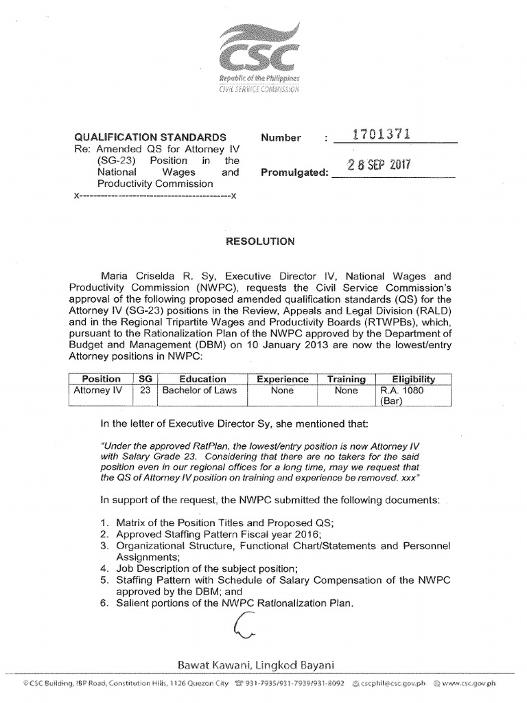 Amended QS For Attorney IV (SG-23) Position | PDF