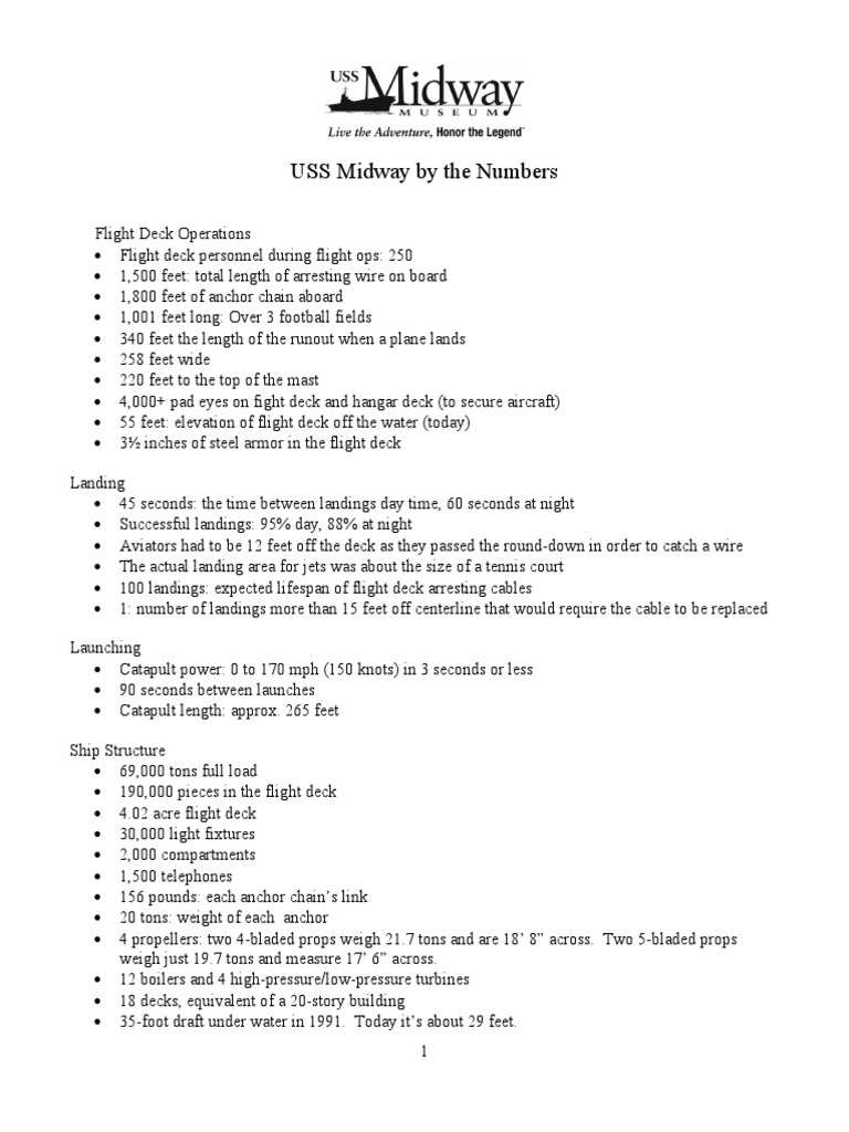 Midway by The Numbers 2020 | PDF | Flight Deck | Foot (Unit)