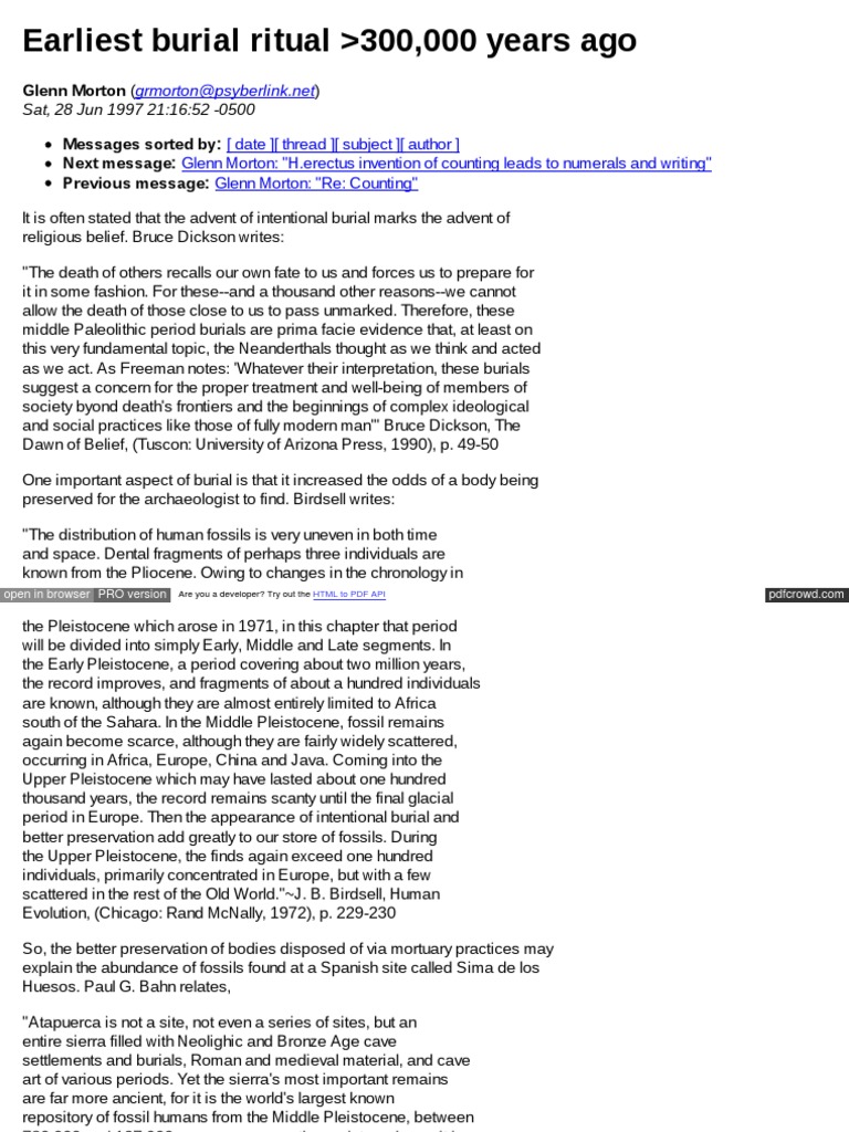 ASA June 1997 - Earliest Burial Ritual | PDF | Burial | Pleistocene