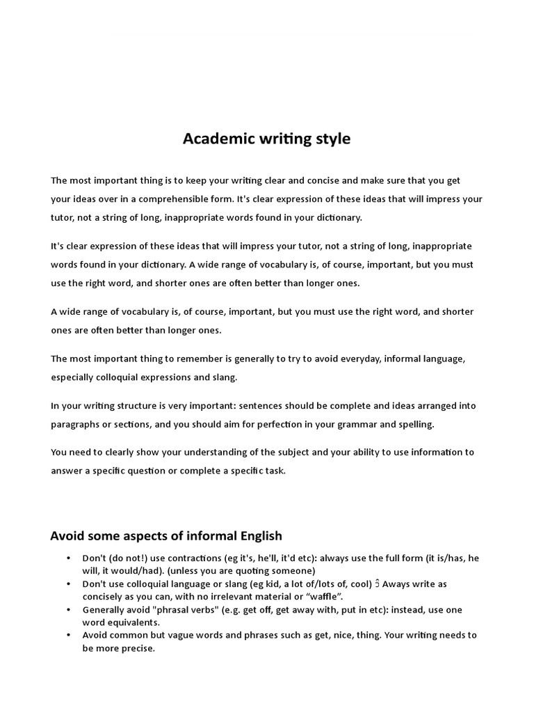 Academic Writing Style - Guidelines and Exercises | PDF | Ellipsis ...