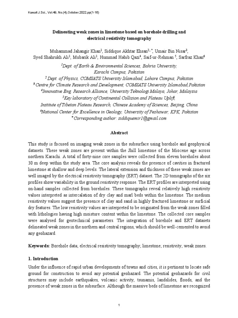 Delineating Weak Zones in Limestone through Integrated Analysis of ...