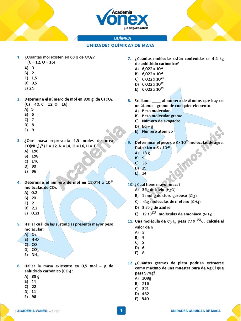 SM - Q - T11 - Unidades Quimicas de Masa | PDF | Mole (Unidad) | Materiales