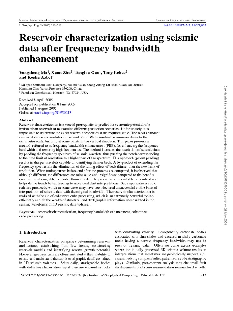 2005 Reservoir Characterization Using Seismic | PDF | Wavelet ...