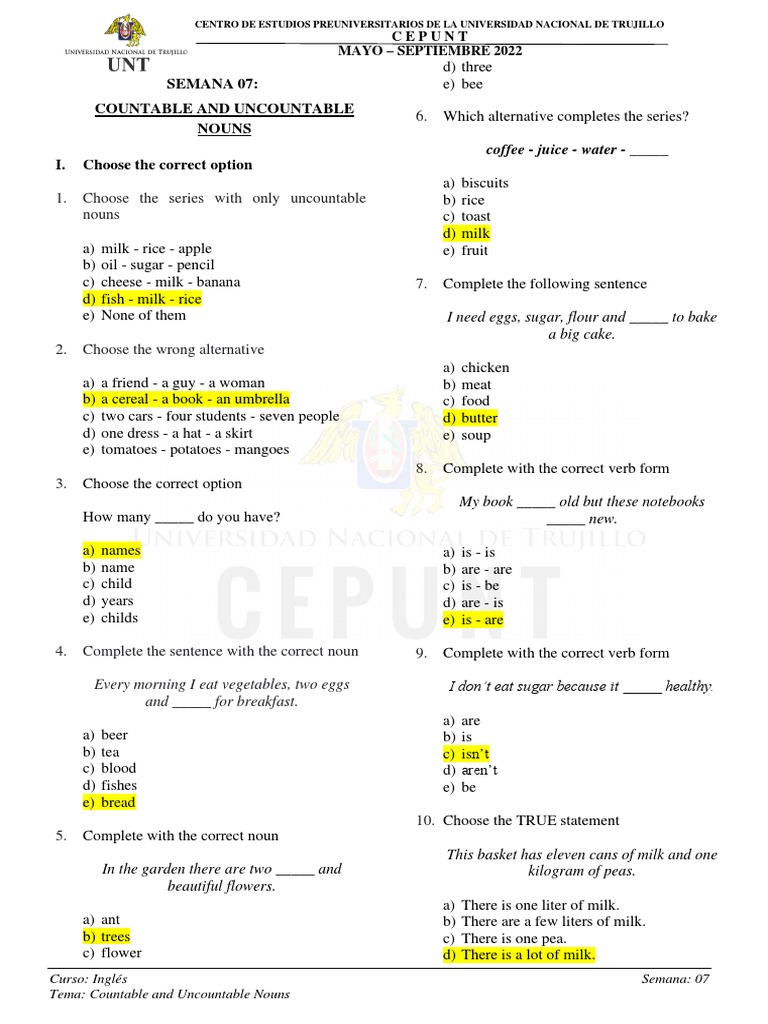 Countable and Uncountable Nouns | PDF | Eating Behaviors Of Humans ...