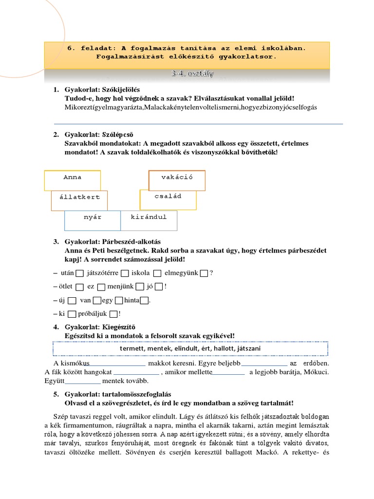 Fogalmazást Előkészítő Gyakorlatok - 3-4. Oszt. | PDF
