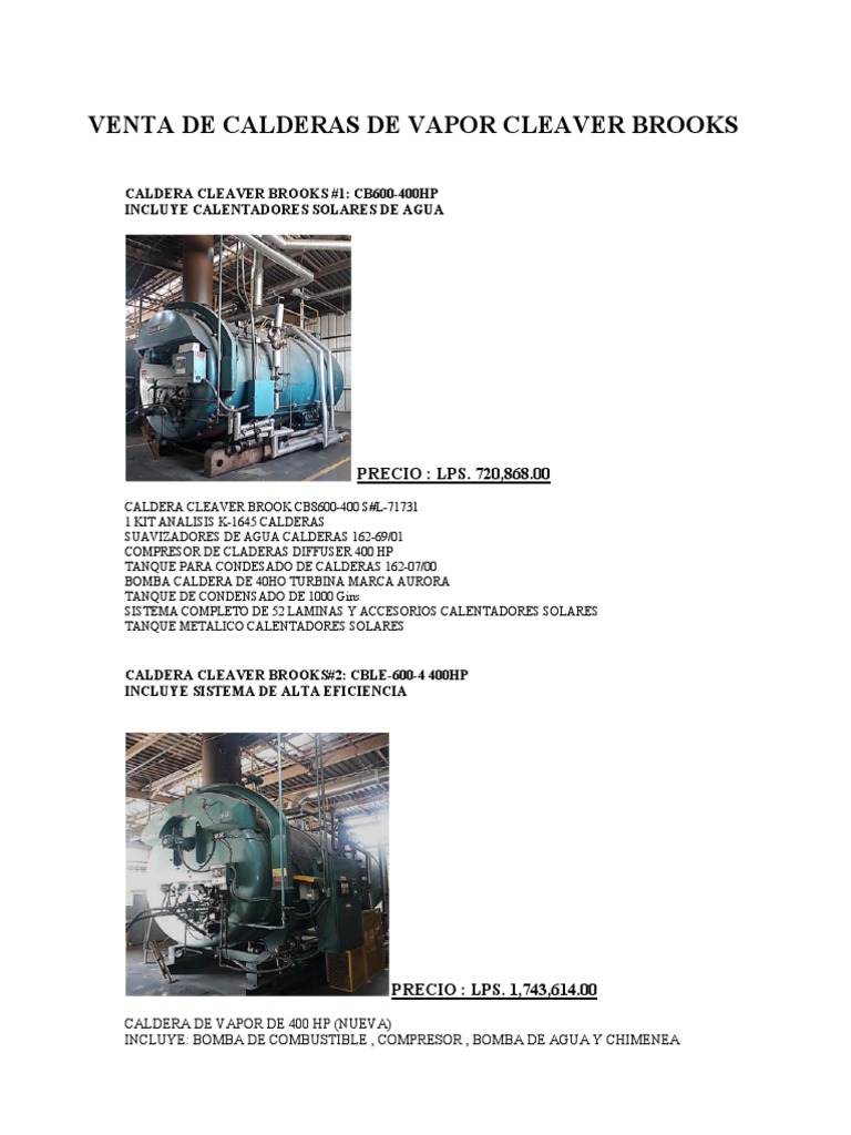 Calderas Cleaver Brooks Precio y Especificaciones | PDF