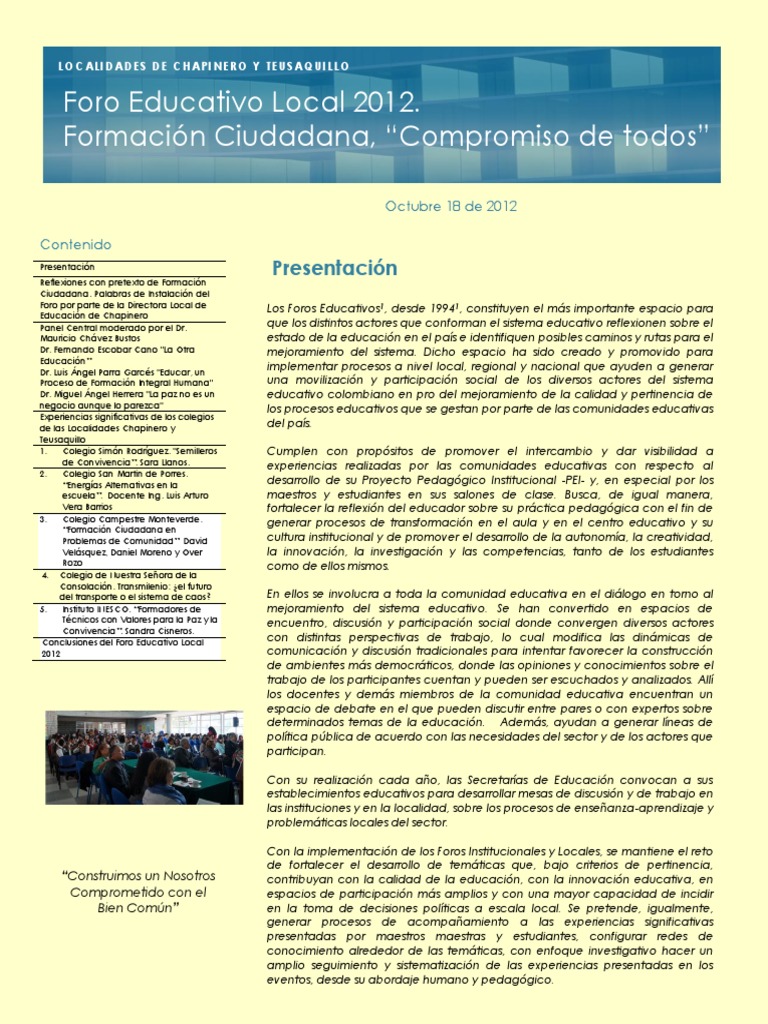 Foro Educativo JMCHB | PDF | Conocimiento | Aprendizaje