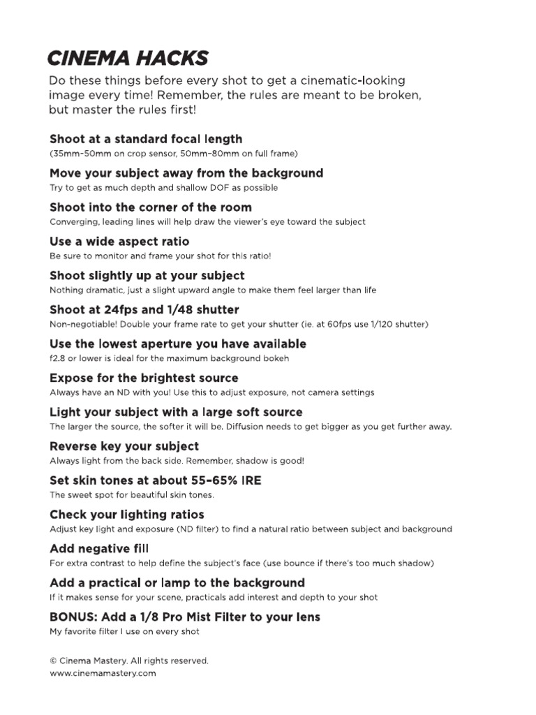Cinema Hacks Printable | PDF
