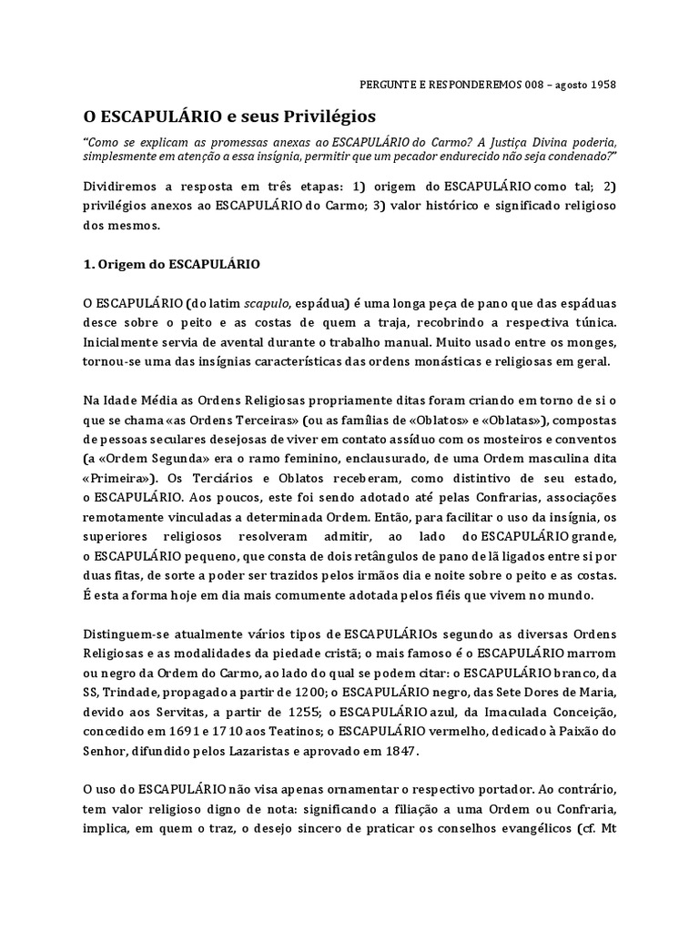 Privilégios do Escapulário do Carmo | PDF | Maria, mãe de Jesus | Igreja católica