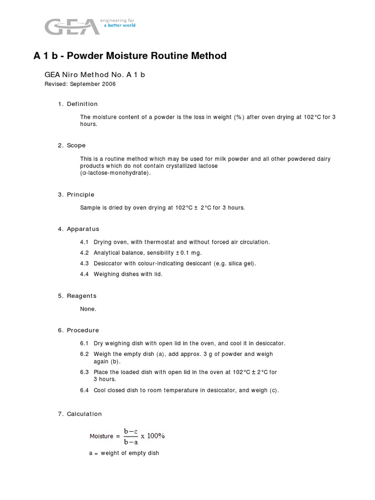 A 1 B - Powder Moisture Routine Method - tcm50-30901 | PDF