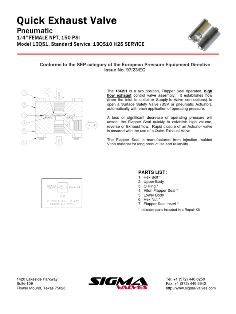 Quick Exh Valves 13QS1 Rev 0110 | PDF | Valve | Machines
