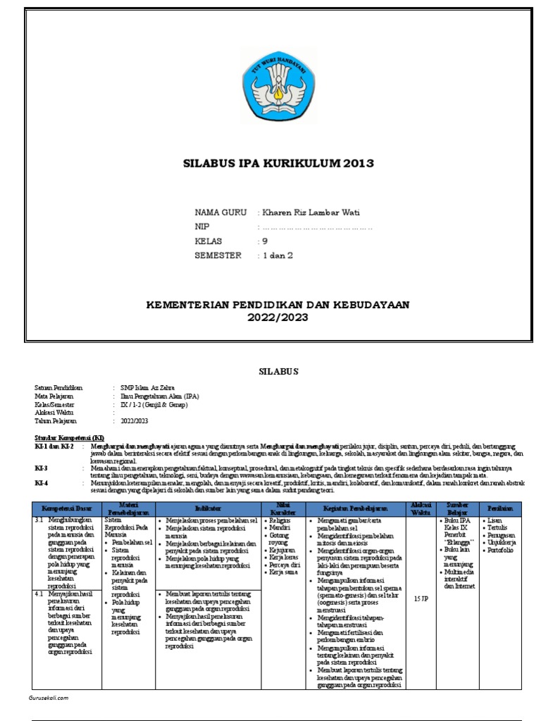 Silabus IPA Kelas 9 (8 Kolom) | PDF