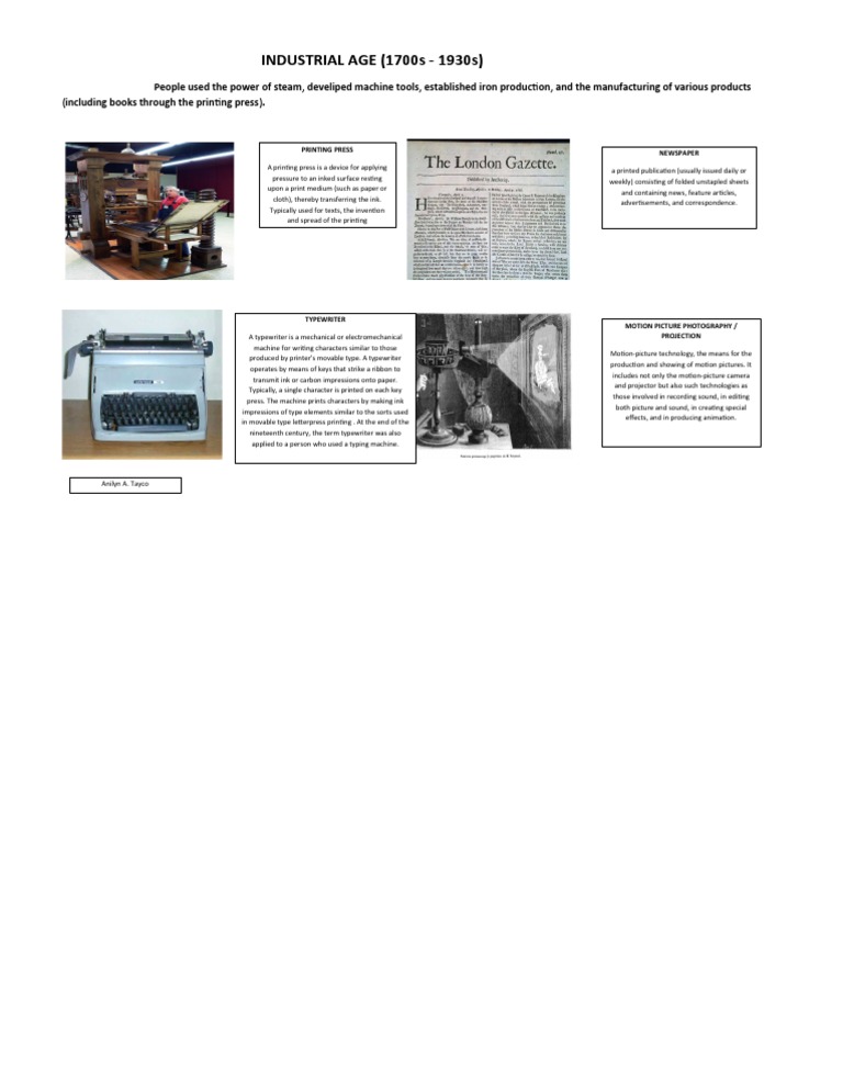 Industrial Age | PDF | Printing | Typewriter