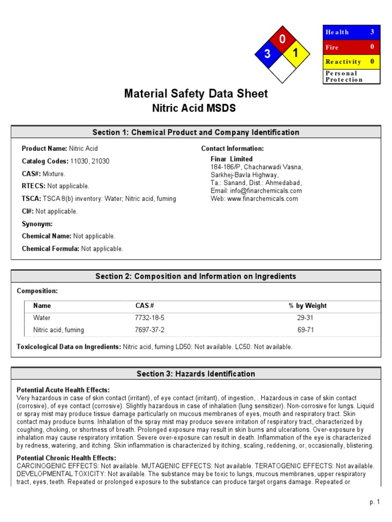 Nitric Acid MSDS | PDF | Corrosion | Nitric Acid