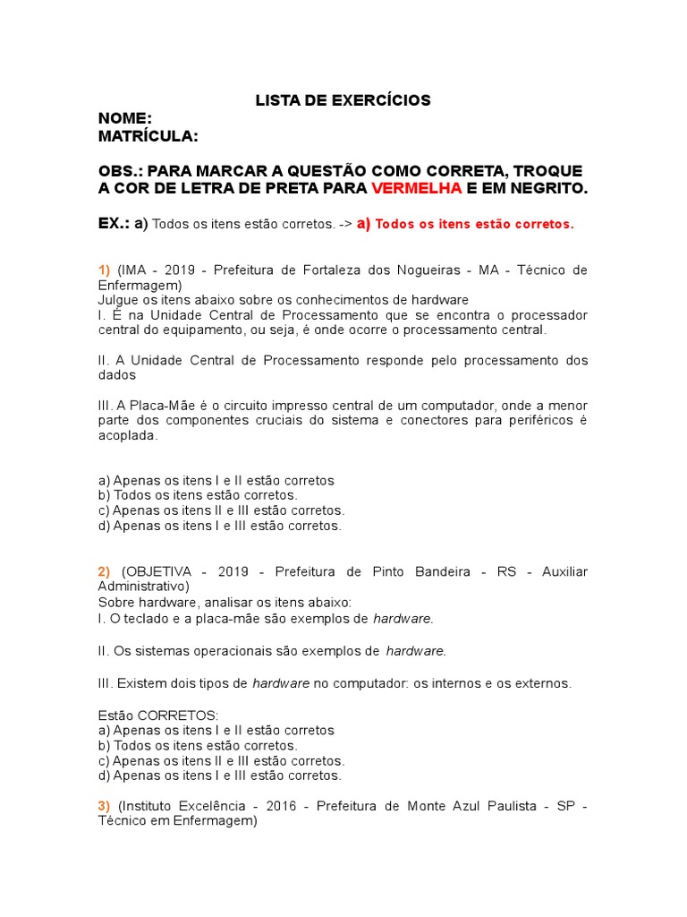Lista de Exerc Cios - Inform Tica Aplicada | PDF | Sistema operacional | Rede mundial de ...