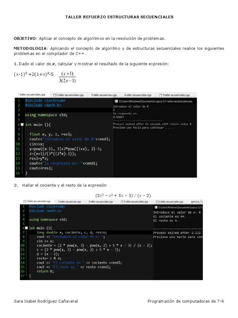Taller Estructura Secuenciales Resuelto | PDF | Algoritmos | Matemáticas