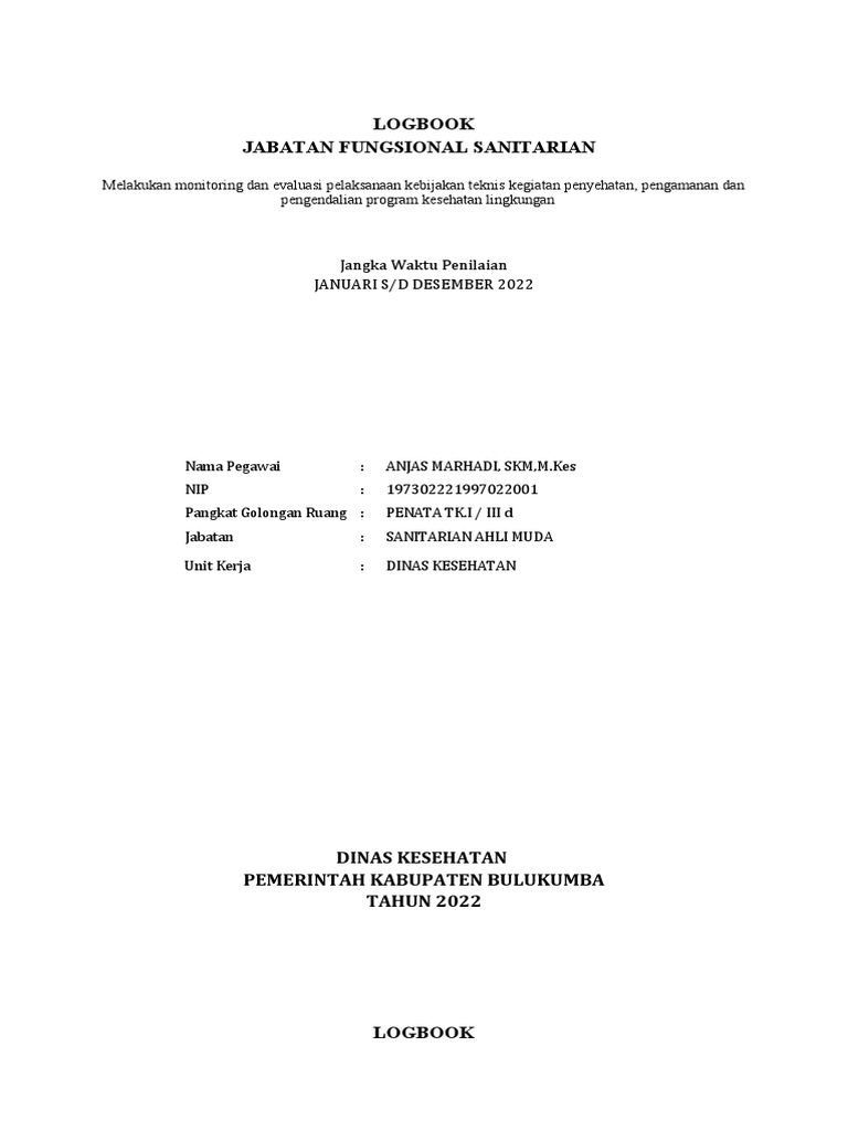 Logbook Sanitarian Dinas Kesehatan 2022 | PDF