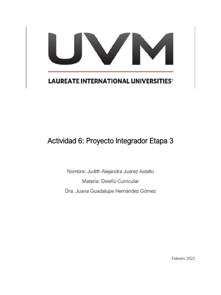 Proyecto Integrador Etapa 3, Diseño Curricular UVM | PDF | Plan de estudios | Evaluación