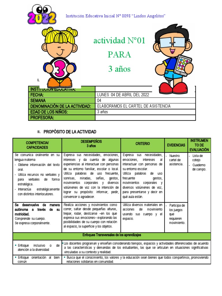 Actividades para 3 Años Semana 4 | PDF | Salón de clases | Enseñando