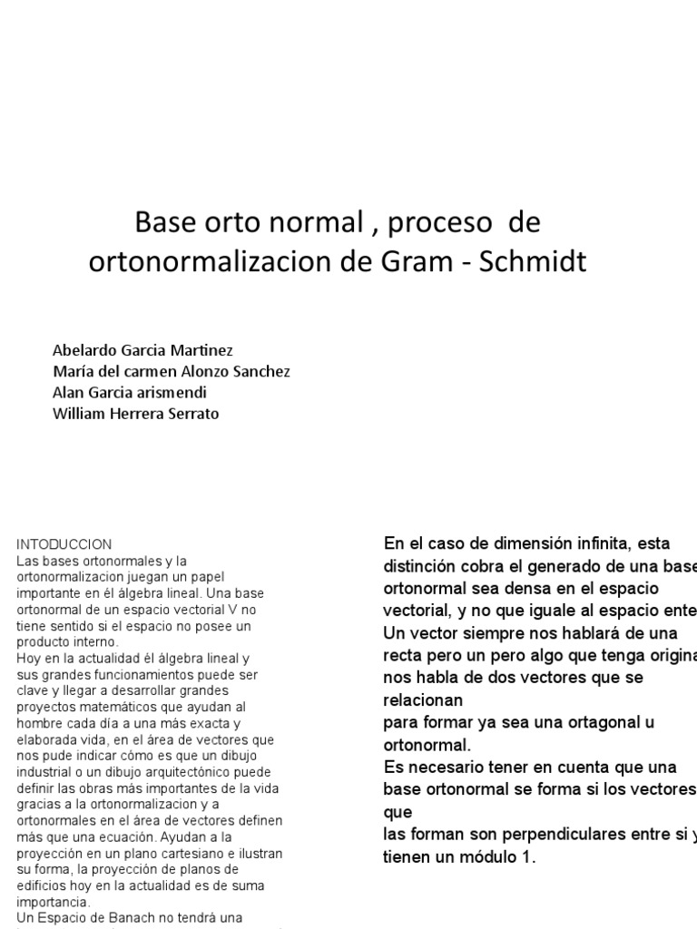 Base ortonormal: proceso de Gram-Schmidt (40 | PDF | Espacio vectorial ...