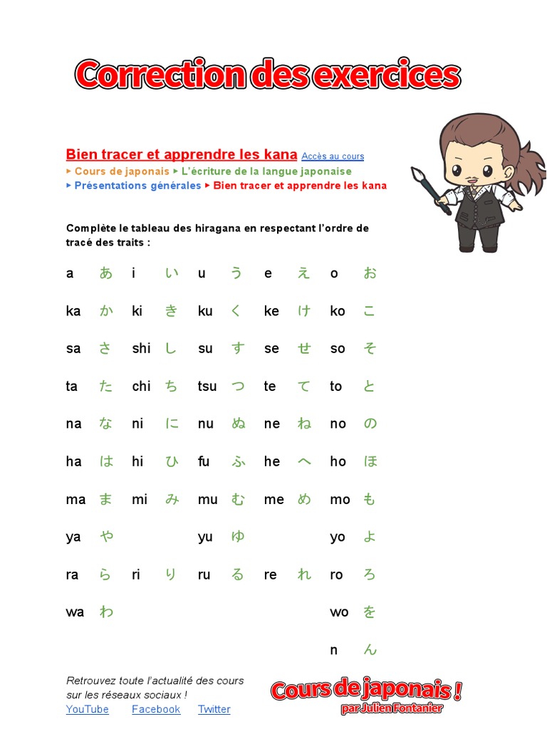 4bien Tracer Et Apprendre Les Kana - Correction Des Exercices | PDF