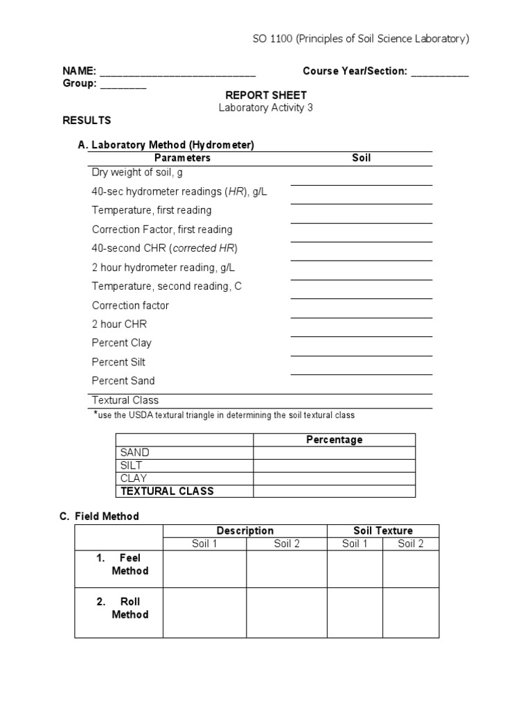 Laboratory Activity 3 Report Sheet | PDF | Earth Sciences | Soil