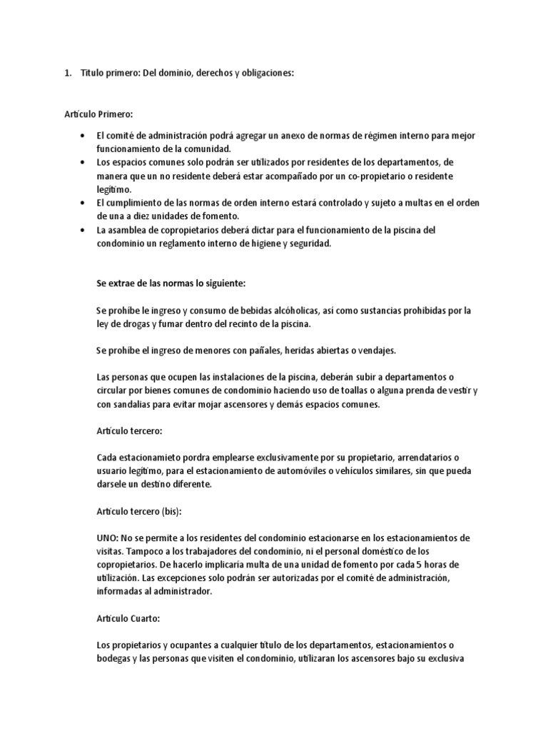 Resumen Reglamento Condominio Emoción | PDF | Condominio | Ascensor