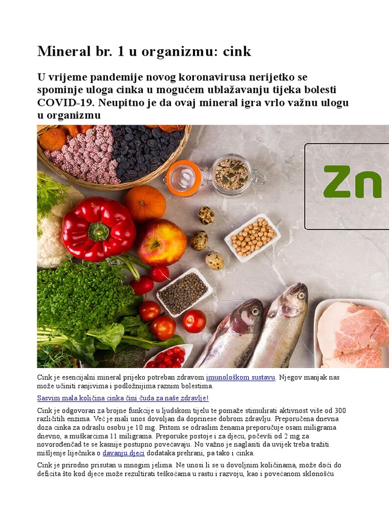 Cink-Mineral Broj 1 U Organizmu | PDF