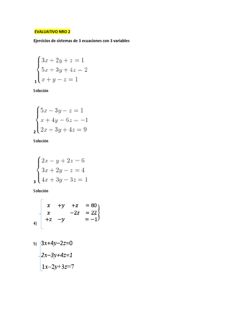 Ejercicios de Sistemas de 3 Ecuaciones Con 3 Variables | PDF