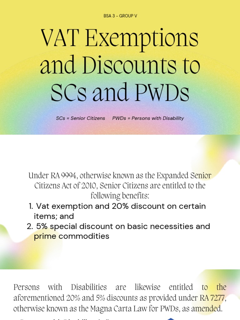 Group 5 - Vat Exceptions For Seniors & PWD | PDF | Value Added Tax | Taxes