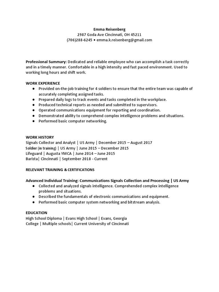 Emma Reisenberg Resume | PDF