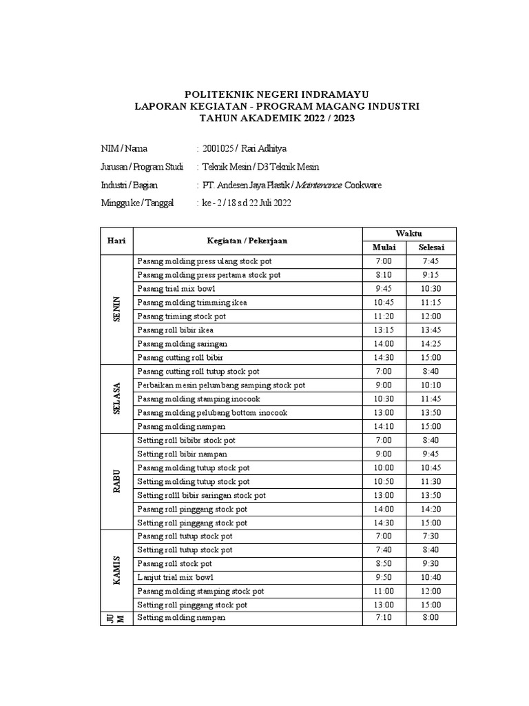 Laporan Magang Minggu Ke 2 | PDF | Home Appliance | Domestic Life