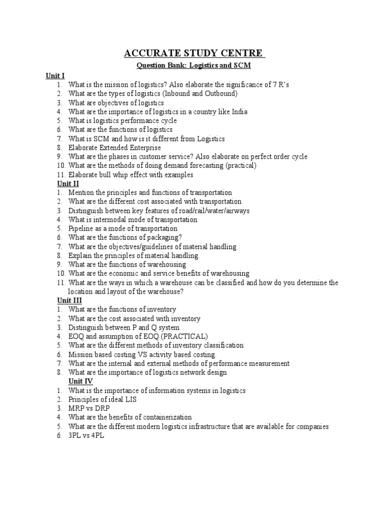 Question Bank Logistics-1 | PDF