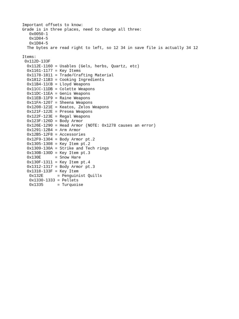 Symphonia Save Hex Offsets | PDF