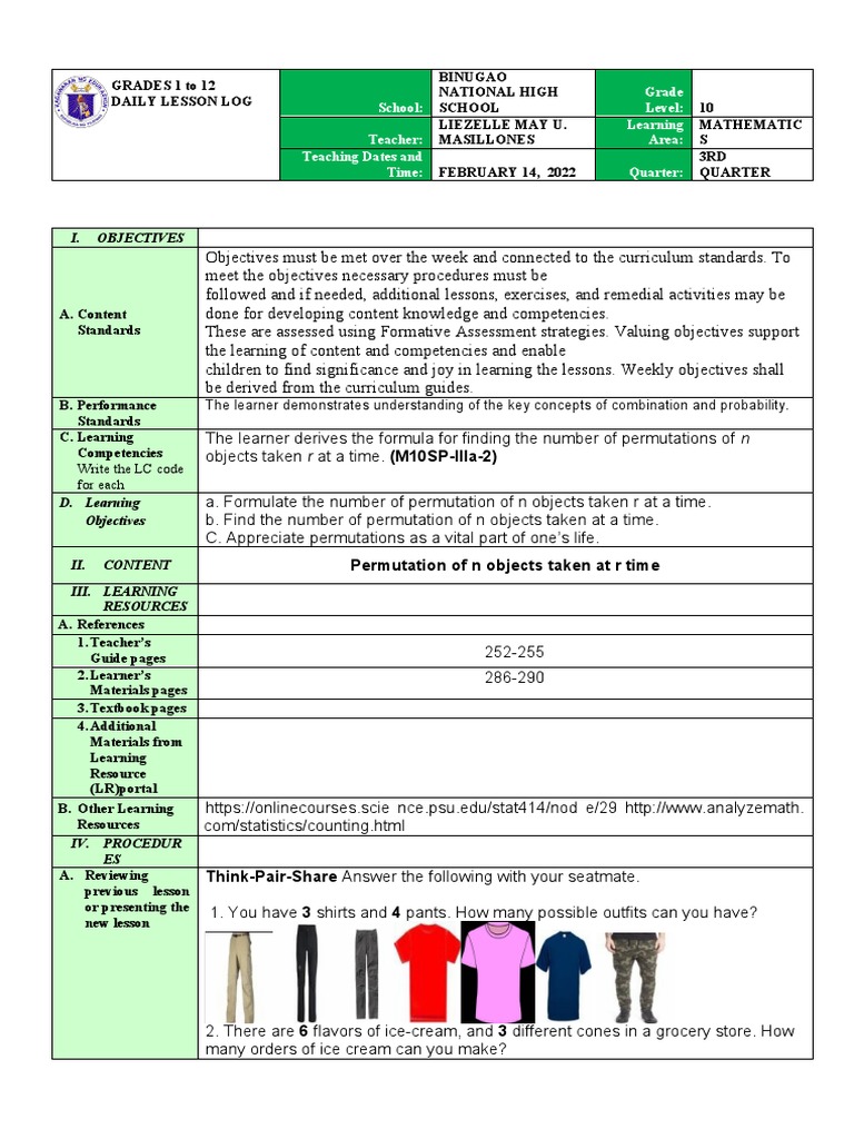 I. Objectives: School: Grade Level: Teacher: Learning Area: Teaching ...