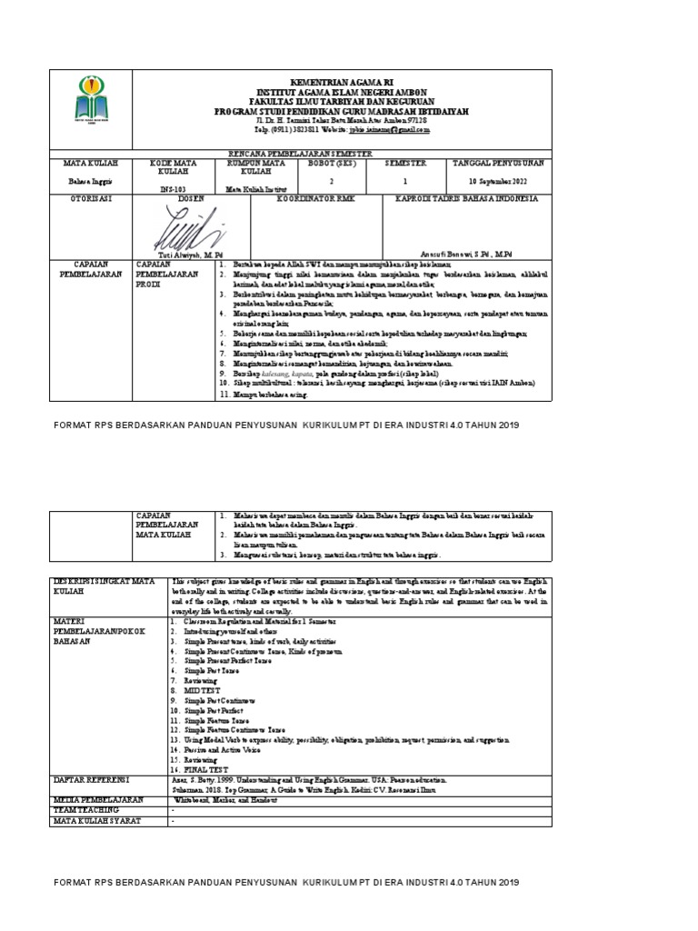 RPS Bahasa Inggris - Prodi Pgmi - Ganjul 2022-2023 | PDF | Karier & Perkembangan