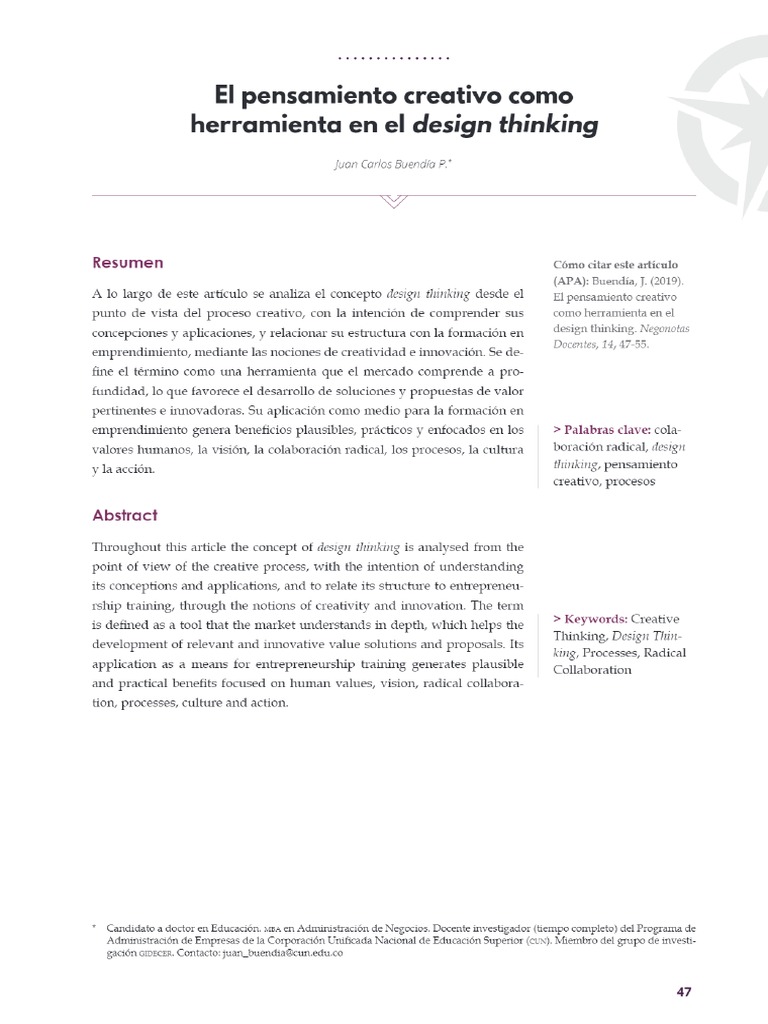 El Pensamiento Creativo Como Herramienta en El Design Thinking | PDF