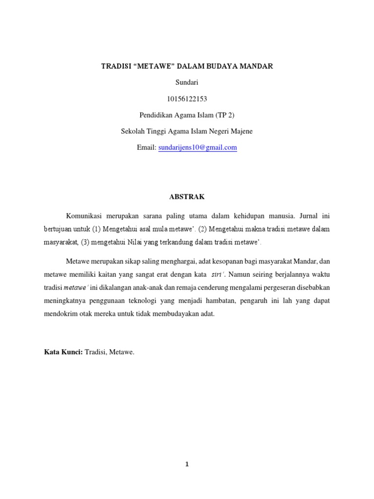 Tradisi "Metawe" Dalam Budaya Mandar | PDF