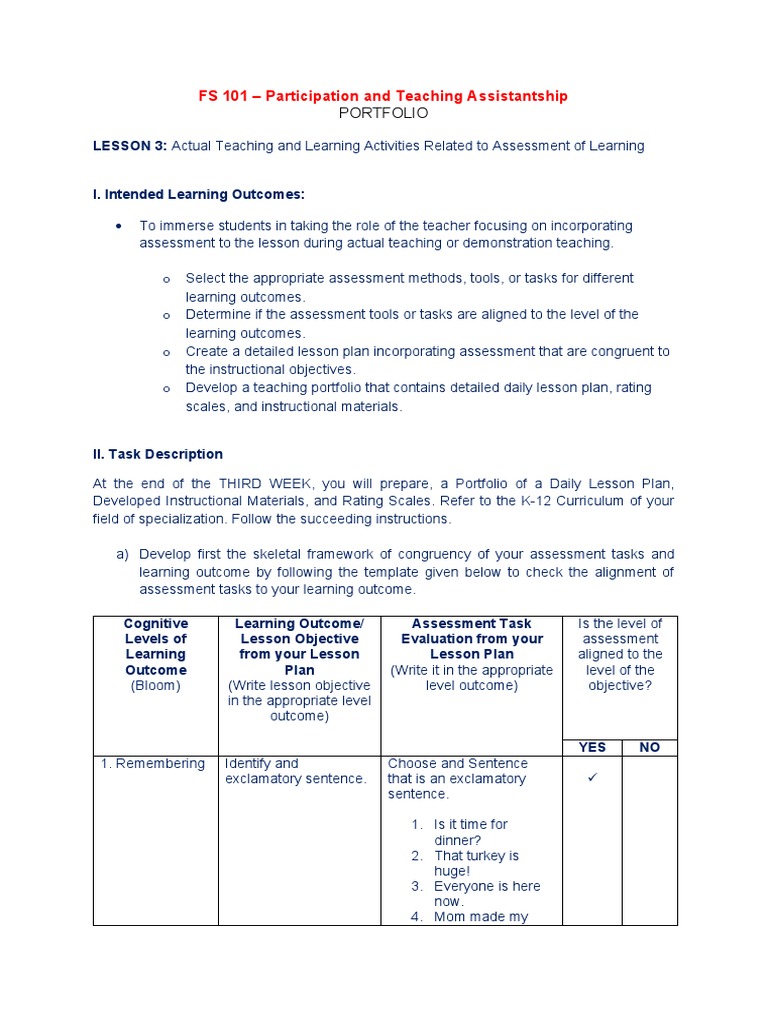 FS 101 - Participation and Teaching Assistantship: Portfolio | PDF ...