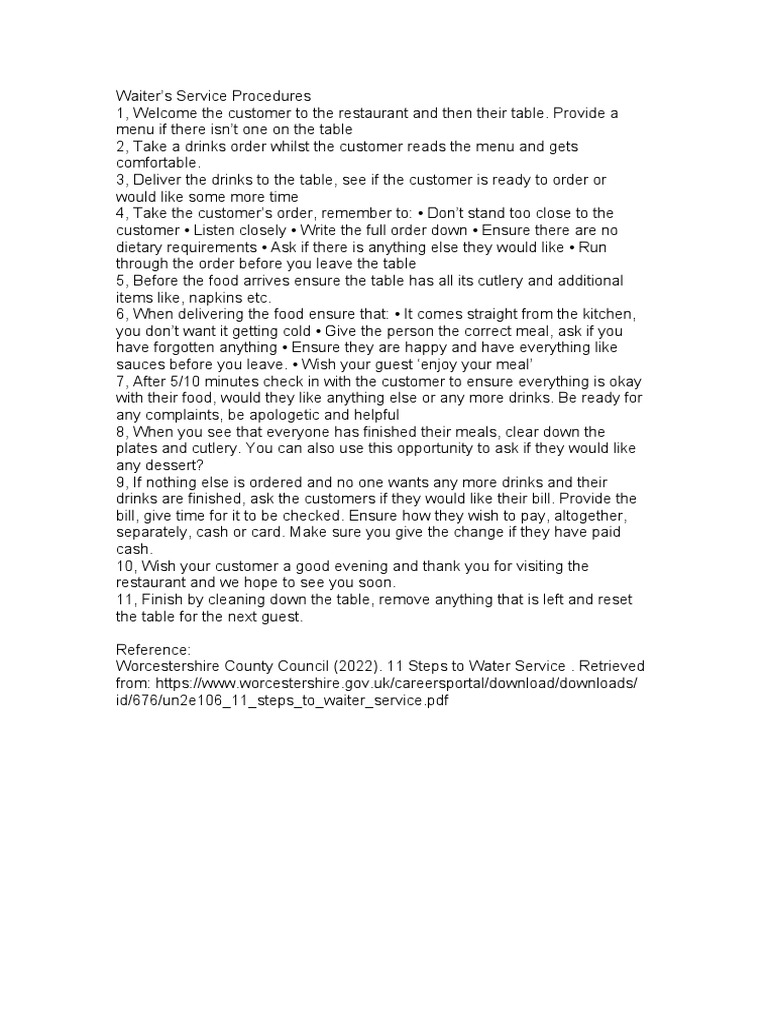11 Steps to Waiter Service | PDF | Lifestyle