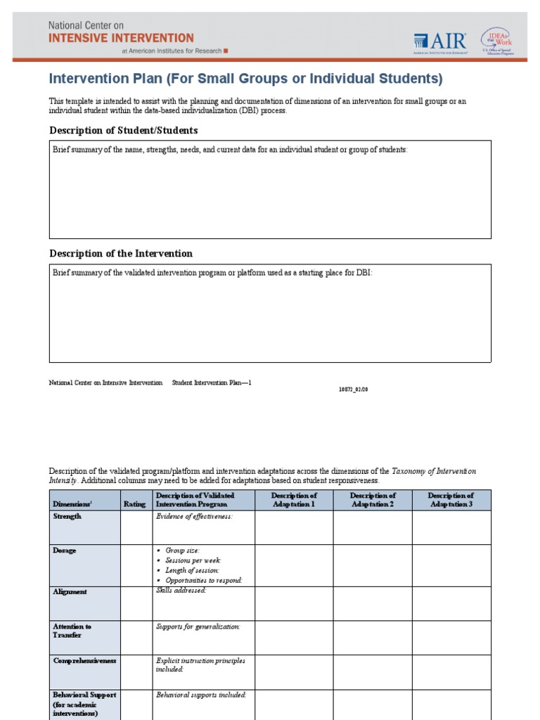 Student Intervention Planning Template | PDF | Data Collection ...