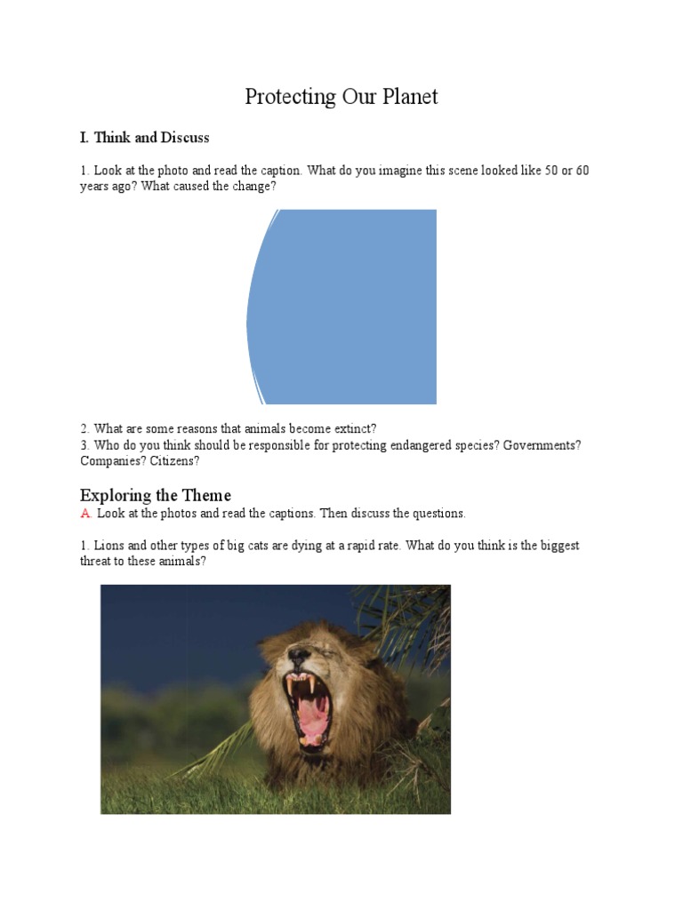 Protecting Our Planet Worksheet | PDF | Endangered Species Act Of 1973 ...