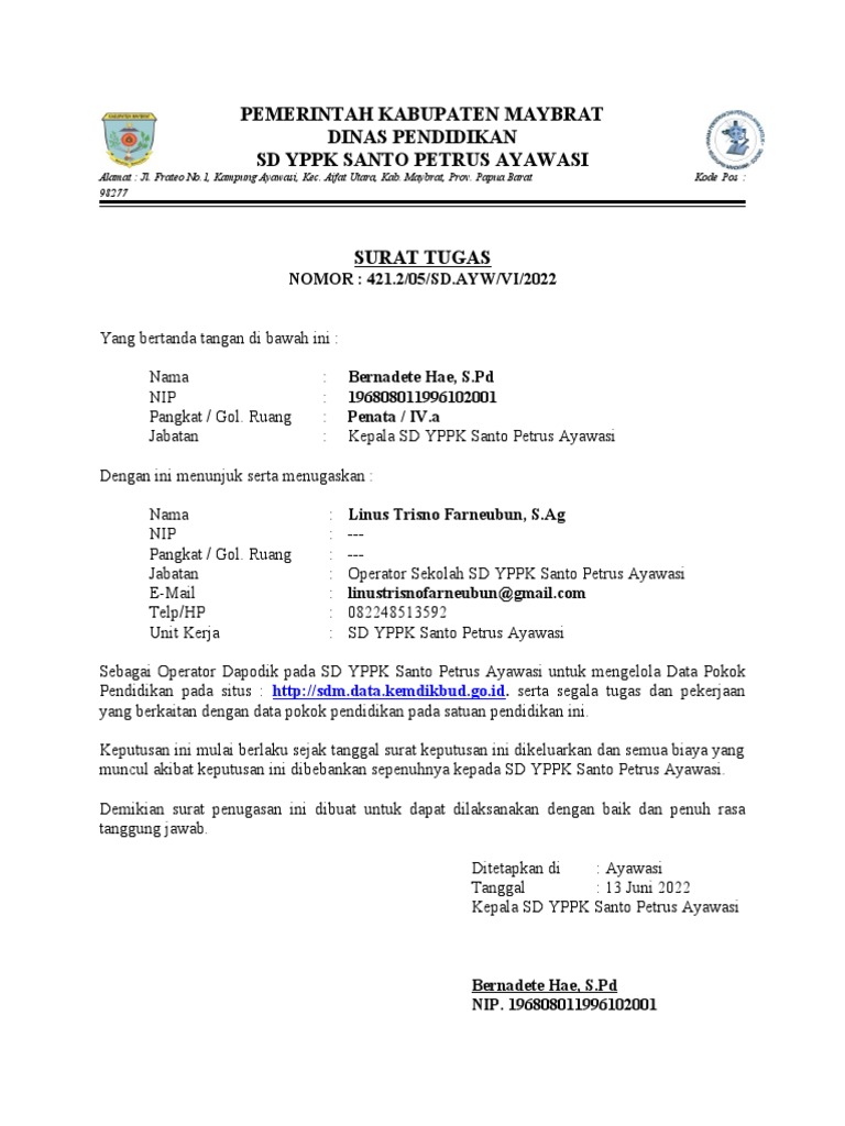 SK Operator Dapodik Tahun 2022 | PDF