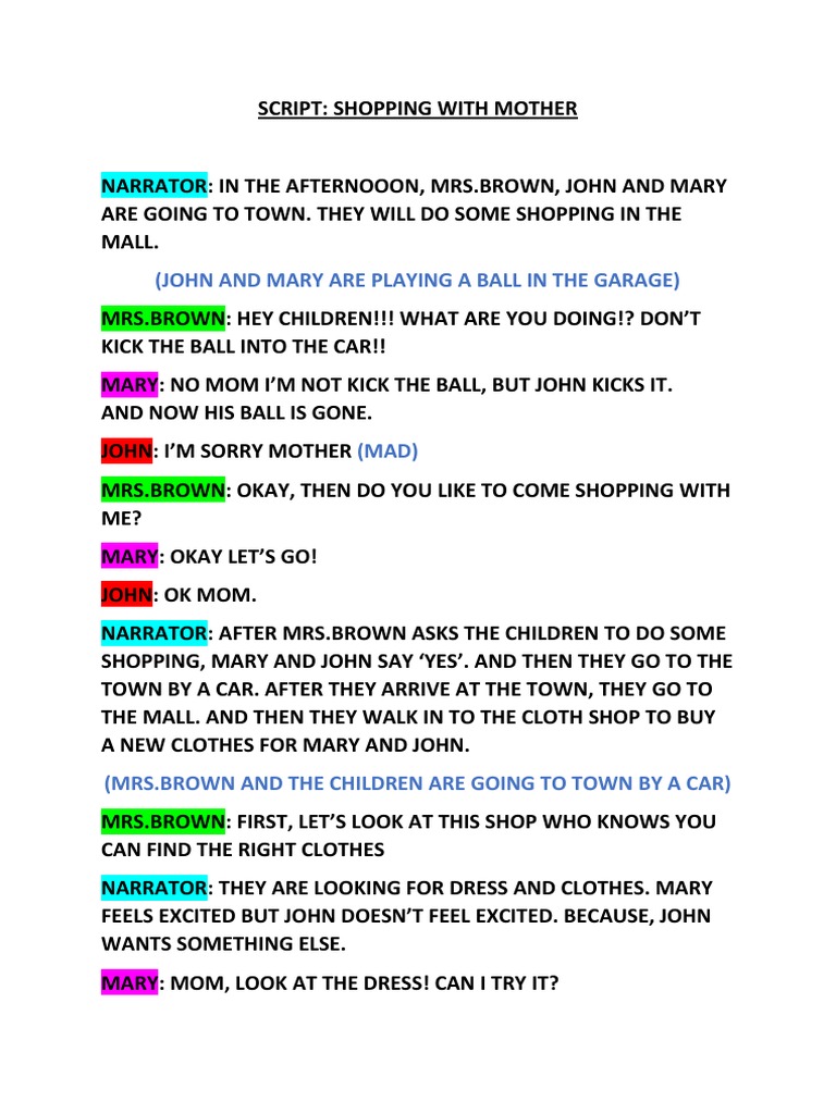 Script Shopping With Mother | PDF